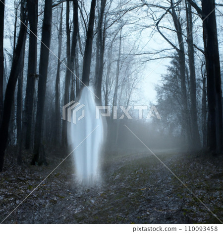 A ghostly vision in white robes roams between... - Stock Illustration ...