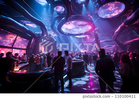 The neon lights of a Cyberpunk nightclub dance...-插圖素材 [110100411 ...