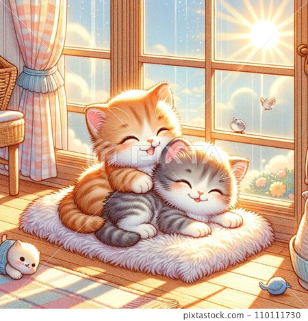 曬太陽的小貓-插圖素材 [110111730] - PIXTA圖庫