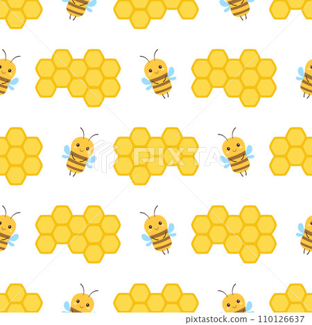 cartoon honeycomb seamless pattern - Stock Illustration [110126637] - PIXTA