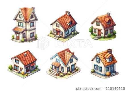 Isometric family house building icon in cartoon... - Stock Illustration ...