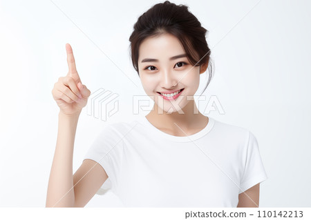 Smiling female portrait white background "AI... - Stock Illustration ...