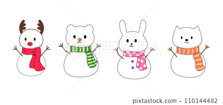 Animals snowman cartoon. Deer, rabbit, cat,... - Stock Illustration ...