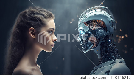 AI-generated content. side view portrait of... - Stock Illustration ...