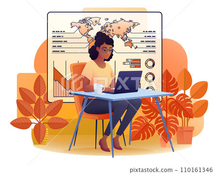 Woman Working on Statistics Data Analysis Cartoon - Stock Illustration ...