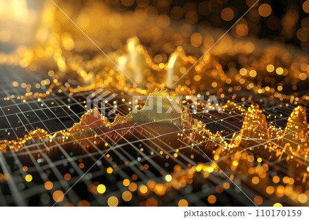 Gold 3D rising graph on digital screen , AI...-插圖素材 [110170159] - PIXTA圖庫