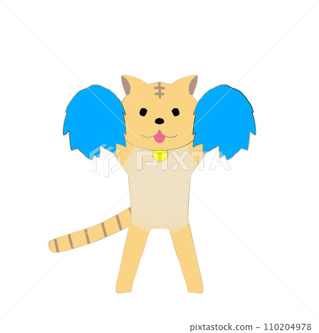 A brown tabby cat cheering with a pompon - Stock Illustration ...