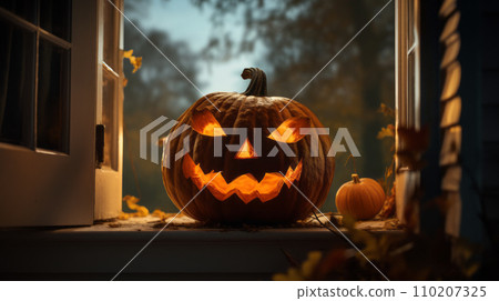 Halloween magic spooky jack-o-lantern placed in...-插圖素材 [110207325 ...