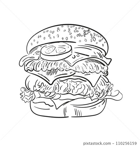 Tasty hamburger hand drawn with contour lines... - Stock Illustration ...