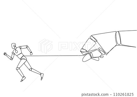 Single continuous line drawing robot runs but... - Stock Illustration ...