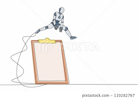 Single one line drawing robot jumping over big... - Stock Illustration ...
