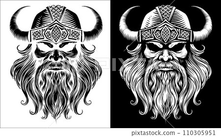 Viking Warrior Man Strong Mascot Face in Helmet - Stock Illustration ...