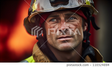 Close-up of a male firefighter, self-defense... - Stock Illustration ...