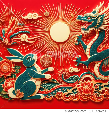 Rabbit passes the relay baton to dragon in red... - Stock Illustration ...