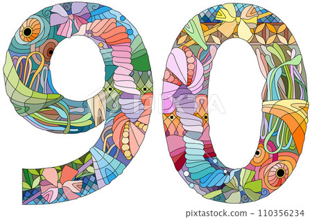 90 number vintage font. Engraving design.... - Stock Illustration ...