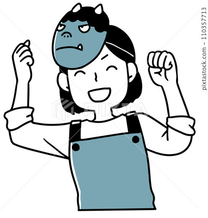 Monochromatic mother wearing a demon mask - Stock Illustration ...