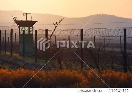 Border crossing in North Korea. Border of South... - Stock Illustration ...