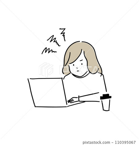 A young woman concentrating on computer work... - Stock Illustration ...