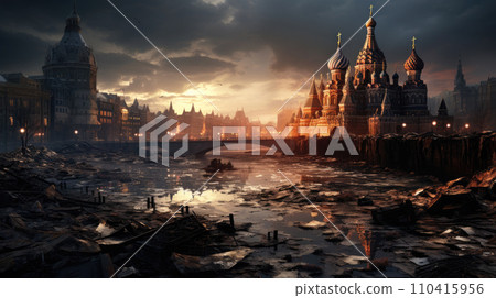 Post apocalypse in Moscow, fantasy view of... - Stock Illustration ...