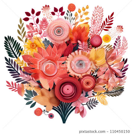 the round bouquet of flowers has floral... - Stock Illustration ...