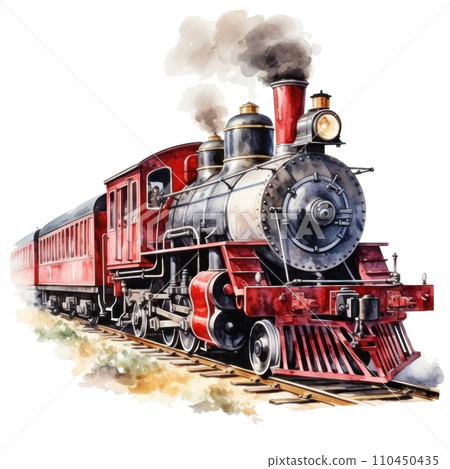 red watercolor old train isolated - Stock Illustration [110450435] - PIXTA