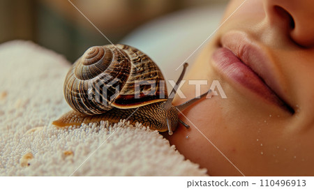 Young woman with a snail on her face - Stock Illustration [110496913 ...