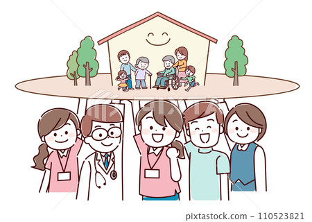 Home medical team members supporting families... - Stock Illustration ...
