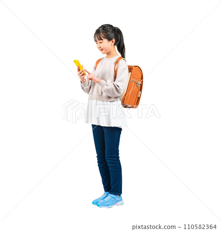 Female elementary school student using a... - Stock Illustration ...