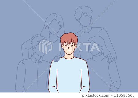 Man sits among phnom friends, as metaphor for... - Stock Illustration ...