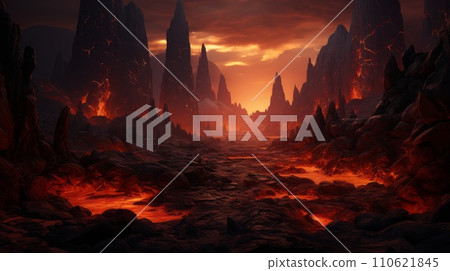 Fictional doomsday landscape. Hell upon earth....-插圖素材 [110621845 ...