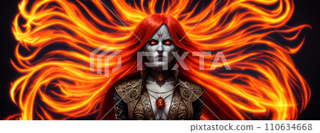 Woman with flaming flying hair-插圖素材 [110634668] - PIXTA圖庫