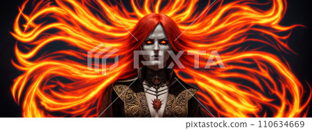 Woman with flaming flying hair-插圖素材 [110634669] - PIXTA圖庫