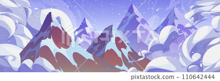 Peaks of high mountains above clouds in snowfall. - Stock Illustration [110642444] - PIXTA
