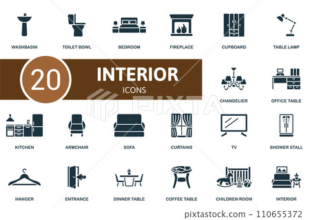 Interior icons set. Creative icons: washbasin,...-插圖素材 [110655372] - PIXTA圖庫