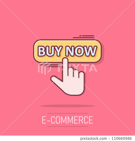 Buy now shop icon in comic style. Finger cursor...-插圖素材 [110660986 ...