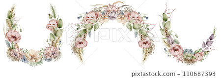 Set of watercolor floral wreaths on a white... - Stock Illustration ...