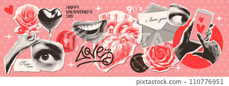 Y2k Collage grunge stickers for Valentine's day... - Stock Illustration ...