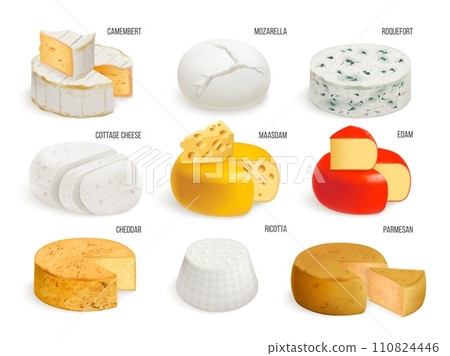 Realistic cheese types. Various cheeses...-插圖素材 [110824446] - PIXTA圖庫