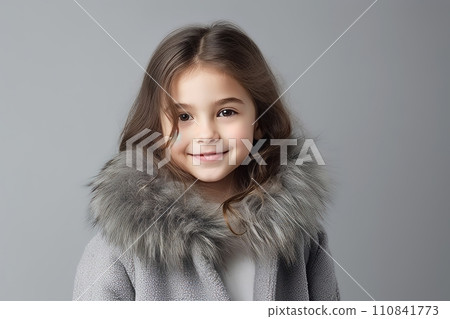portrait of a beautiful little girl in a gray... - Stock Illustration ...