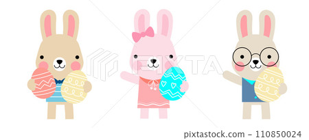 Easter bunny rabbits and Easter eggs, Welcome... - Stock Illustration ...
