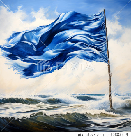 Illustration of a blue flag on the seashore...-插圖素材 [110883539] - PIXTA圖庫