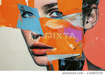 Portrait of person with collage technique and... - Stock Illustration ...