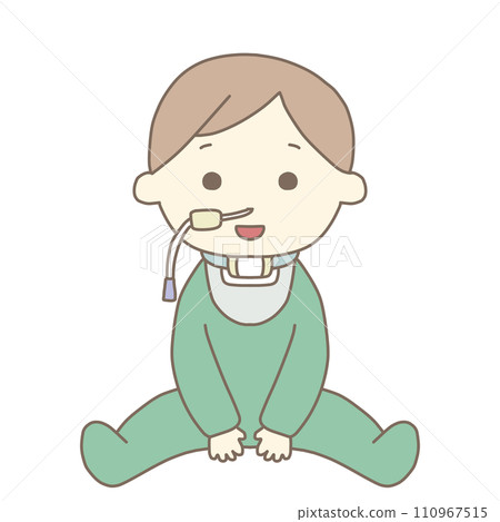 Sitting boy under medical care (NG tube,... - Stock Illustration ...