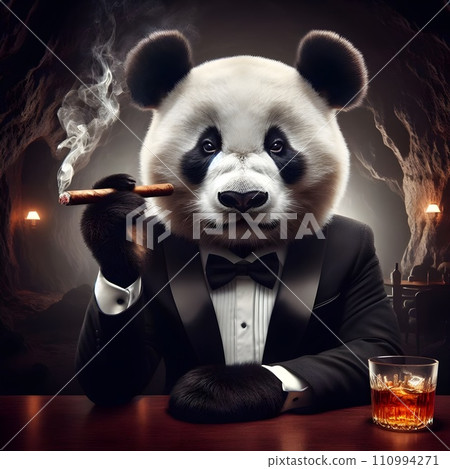 Panda in a tuxedo, serious look on his face,... - Stock Illustration ...