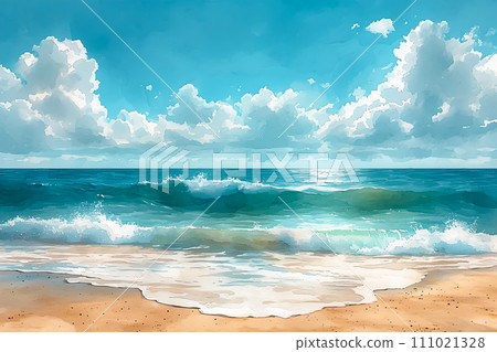 Sea Square Frame Watercolor Artwork Capturing... - Stock Illustration ...