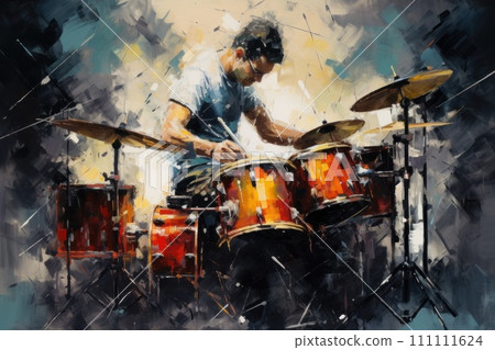 Rock Drummer Drawing Drums Watercolor Print Drum Set Music Instrument