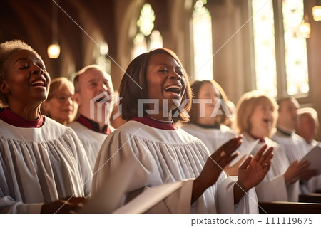 Gospel choir singing in church 4 AI generated... - Stock Illustration ...