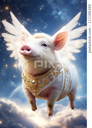 Cute little pig angel spiritual universe art - Stock Illustration ...