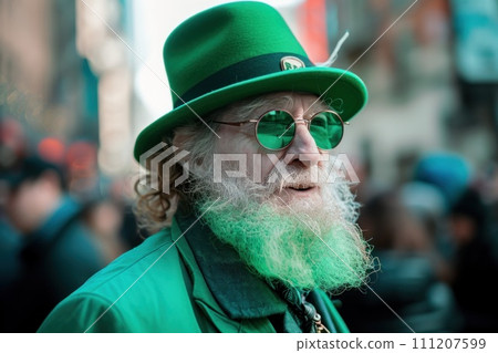 AI-generated content. Gray-haired Irishman in... - Stock Illustration ...