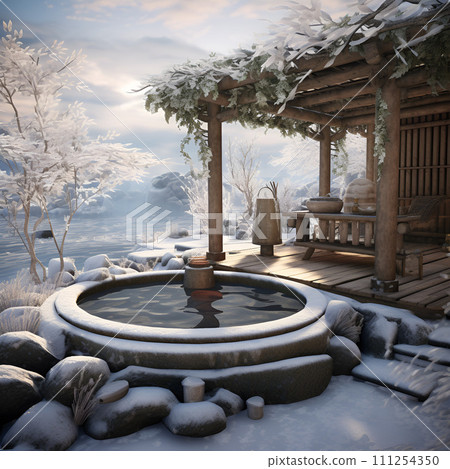 Elegant open-air bath AI-generated image - Stock Illustration ...